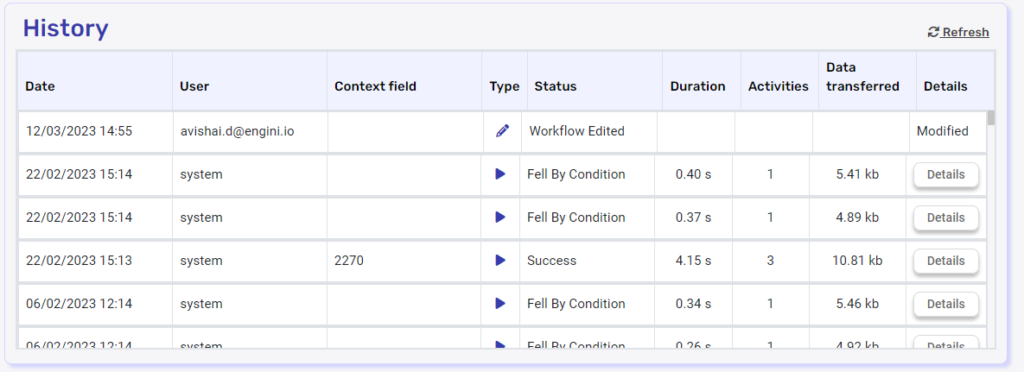 Workflow details | Engini.io