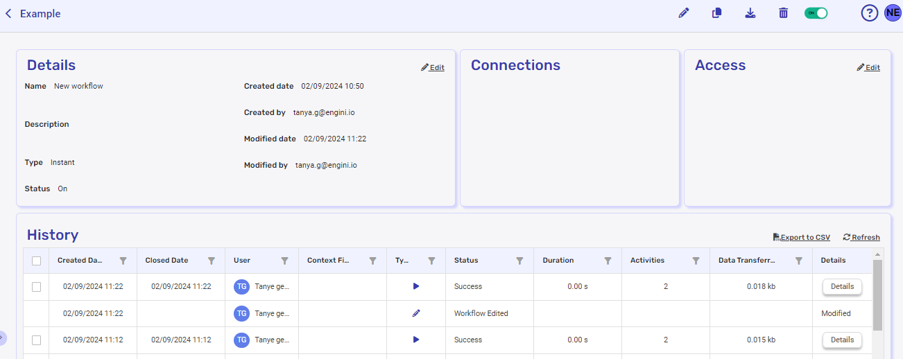 Workflow Details Tile
